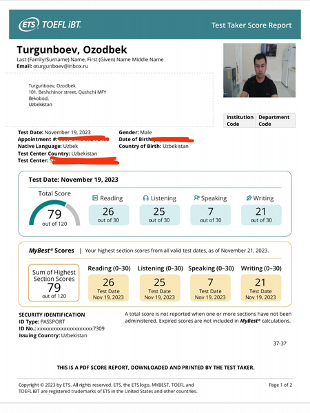 TOEFL ibt for PhD programs or masters