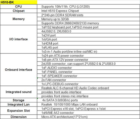 Материнская плата Corex H510+m2 slot    (NT6839)
