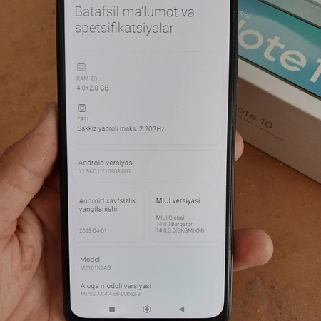 Redmi Mi note 10 operativ4+2 xotira 128