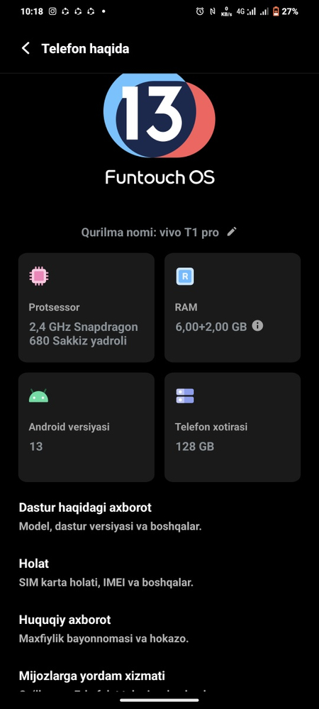 VIVO T1 5G srochni ideal holatda sotiladi