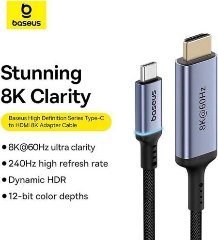 Baseus 8K-60Hz Ultra Cable Type-C to HDMI HDR 12-Bit 240Hz for MacBook