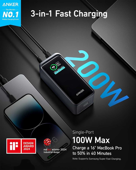 Anker Prime Power Bank, 20,000mAh 200w
