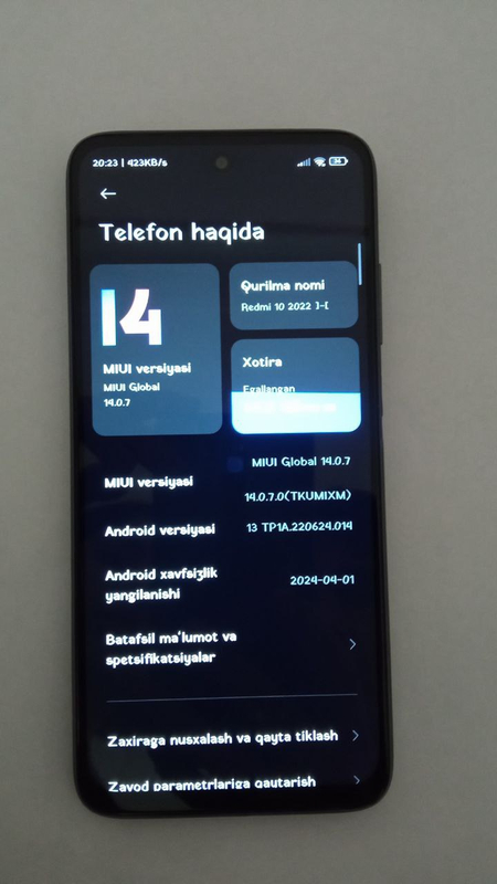 Redmi 10 2022 karobkasi bor