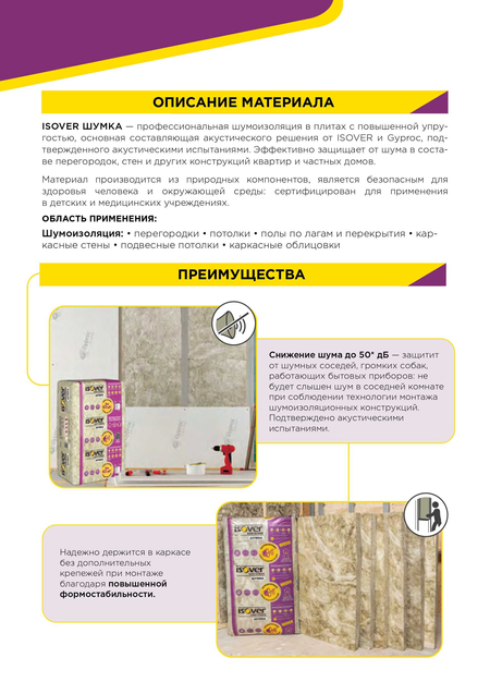 Шумоизоляция в плитах ISOVER ШУМКА 50мм