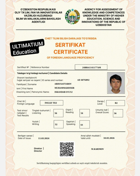 CEFR C1-B2 milliy sertifikatdan