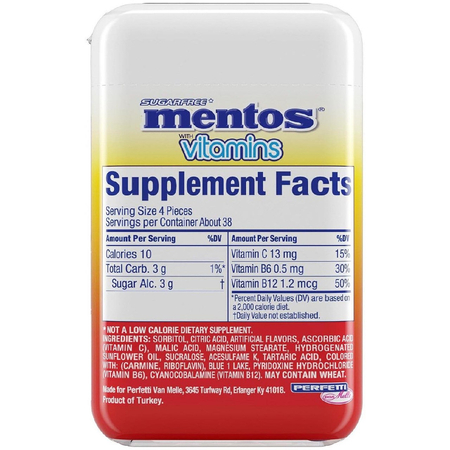 Mentos витаминная твердая мята без сахара, 150 шт.