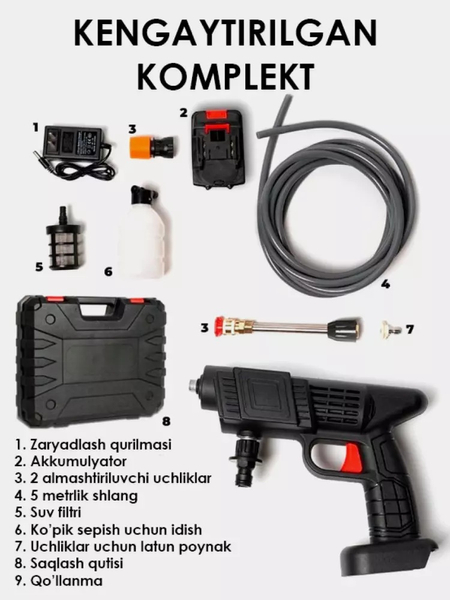 Uy sharoitida mashinalarni yuvish uchun simsiz mini karcher