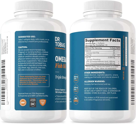 Dr. Tobias Omega 3 Fish Oil, 2000mg (180 Softgels) Рыбий жир/Омега-3!