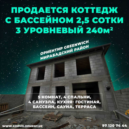 Коттедж с бассейном и подвалом. Дом 240м2 и 2.5 сотки. около Greenwich