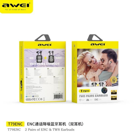 AWEI T79 ENC 2 пары наушников Bluetooth с шумоподавлением