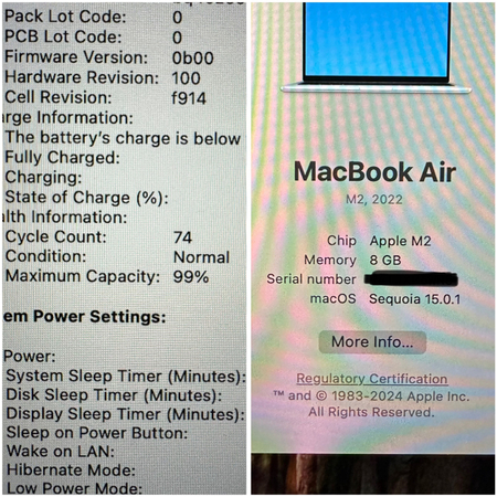 Macbook Air M2, Silver, 8/256, 99%