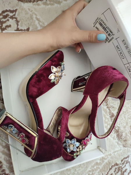 Dolce & Gabbana бархатный туфли в стиле Мери джейн с камнями 35р 23см