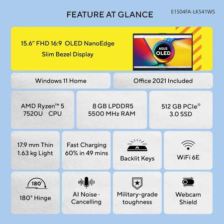 Asus Vivobook Go 15 OLED Ryzen 5-7520U/8GB/512GBSSD/15.6 FHD OLED