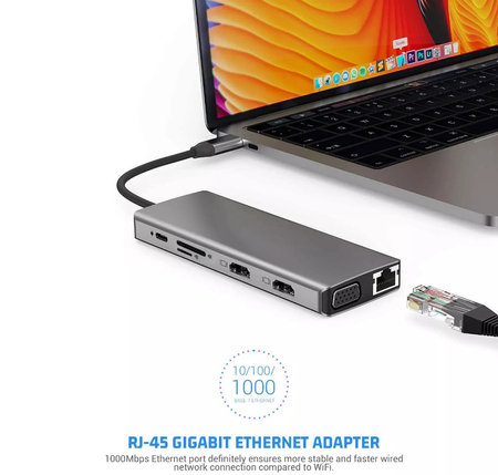 Скидка! Доставка! Type c hub , to 2 port hdmi,lan gb ,usb 3.0, vga ,ca