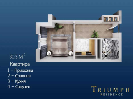 ЖК Triumph Дубовый 1-комнатная 30м2 предчистовая 10-этаж СРОЧНО успей!