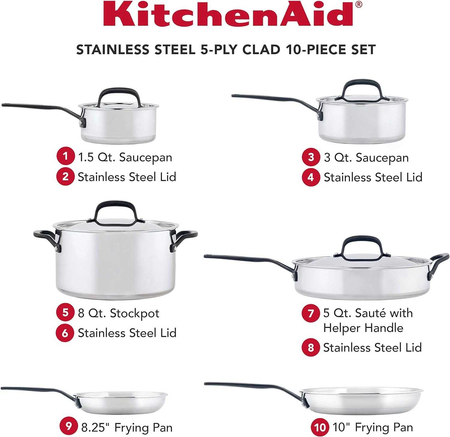 KitchenAid  набор кастрюль и сковородок , 10 предметов