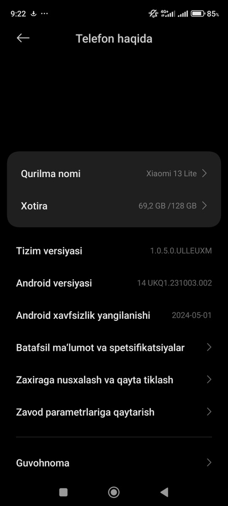 Xiaomi 13 lite sotiladi xolati ideal