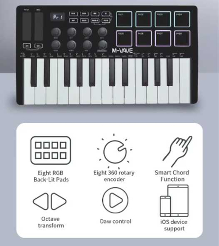 Midi клавиатура SMK-25, RGB, запись мелодий, 25 клавиш
