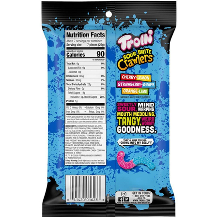 Конфеты Trolli Sour Brite Crawlers, кислые мармеладные черви
