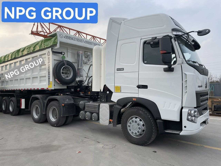 ТЯГАЧ HOWO A7 CNG420 Самосвальный полуприцеп 60т 40м3 (усиленный)