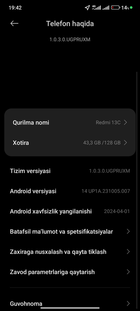 Masalan Redmi 13 C kafolati bn