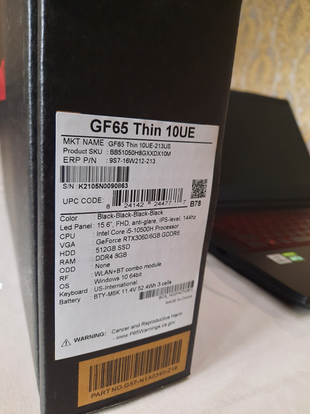 Gaming laptop MSI GF65 Thin 10UE