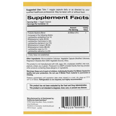 Пробиотики LactoBif, California Gold Nutrition, 30 млрд КОЕ, 60 капсул