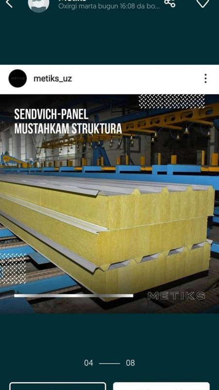 Sendvich panel 90000 dan bowlanadi