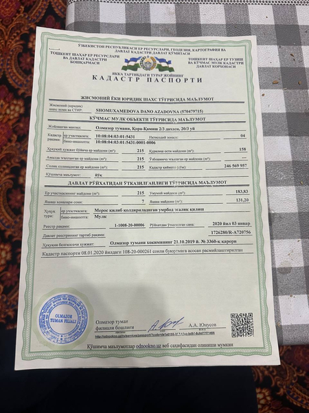 Olmazor tumanida uy sotiladi
Qq 2/3 
2.15 sotik
7 hona
120000 start
Us
