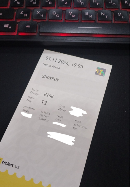 SHOXRUX konsertiga bilet sotiladi 2 ta bor B208