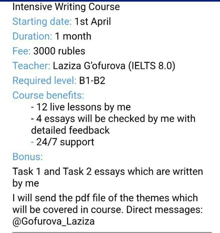 Intensive IELTS Writing Course (IELTS 8.0)