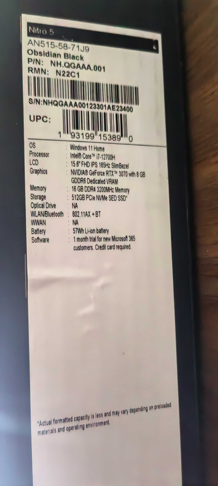 Acer NITRO 5 sotilad
