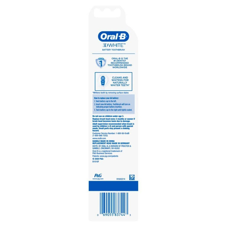 Электрическая зубная щетка Oral-B 3D White на батарейке, 1 шт. (Цвета