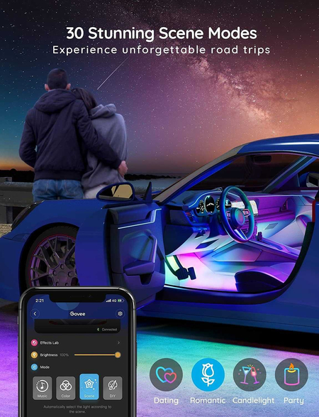 Освещение Салона Автомобиля - Govee Smart Car LED Strip Lights, RGBIC