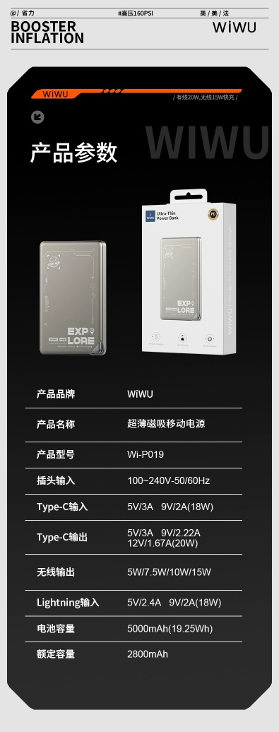 Wiwu P019 Ультра Тонкий 5000 mAh MagSafe PD-20W Power Bank iPhone 15