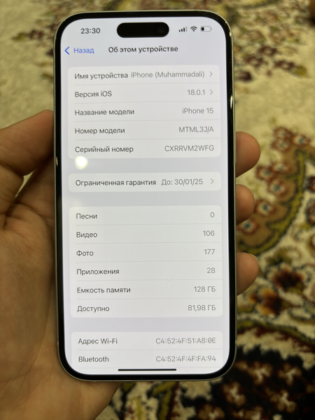 Iphone 15 blue 128gb 88% karopka dakument full kelishadigan joyi bor