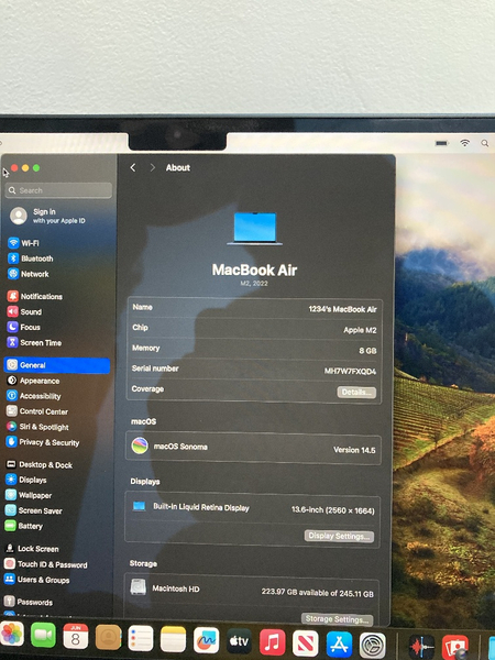 Macbook air 8/256gb