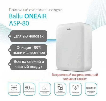 Бризер Ballu ONEAIR ASP-80, умная вентиляция, очиститель воздуха