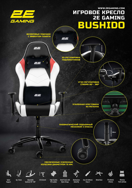 Игровое кресло 2E Gaming Кресло BUSHIDO II Black/Red  (2E-GC-BUS-BKRD)