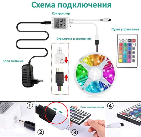 RGB cветодиодная лента, 5 метров, самоклейка, ip65, Dc 5 ампер, пульт