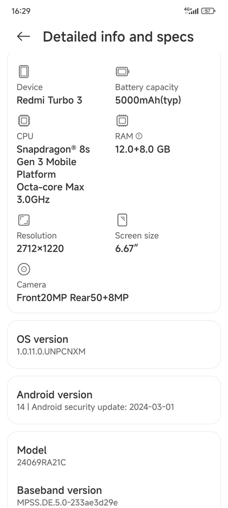 Redmi turbo 3 ,256/12 gb