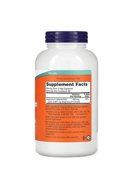 Цитрат магния 400 мг Magniy sitrat Now foods
