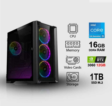 Компьютер игровой CORE i5-12400F RTX 3060 12GB SSD:M2 NVME 1TB