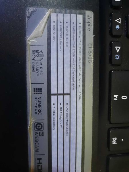 Noutbuk, Acer icore7, 8 GB DDR3, 1000 GB HDD