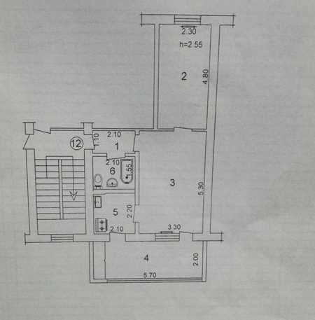 Ялангач 2/4/4 с 2/6 балкон  51м².