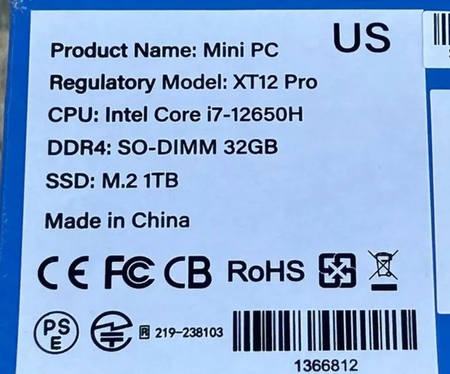 Мини пк GEEKOM xt12 i7-12650h 32gb ram 1tb SSD mini pc