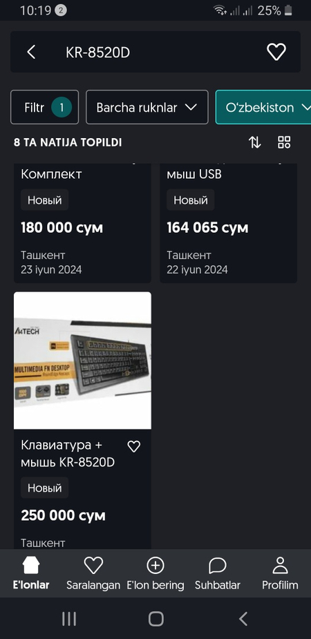 A4TECH KR-8520D Klaviatura va sichqoncha Komplekt