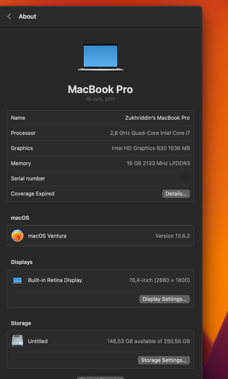 Macbook pro 15inch 2017 A1707