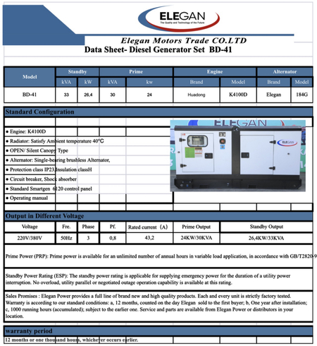 Дизельный Генератор 30KVA (24кВт)