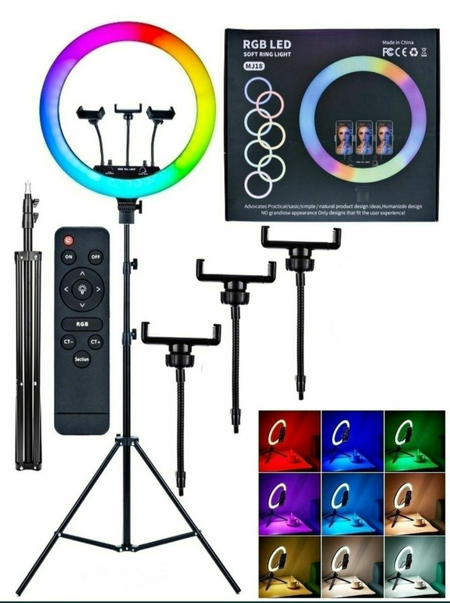 С Штативом Кольцевая LED (45 см) лампа RGB MJ18 Гарантия есть !